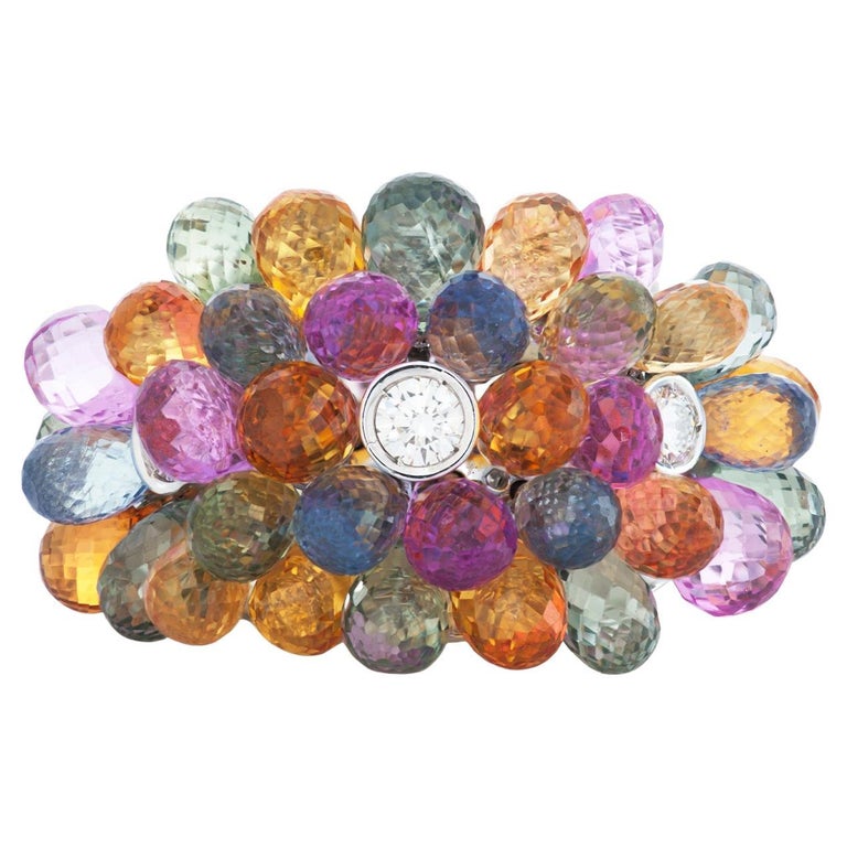 Graff Diamond and Multi-Color Briolette Sapphire Ring in 18k White Gold ...