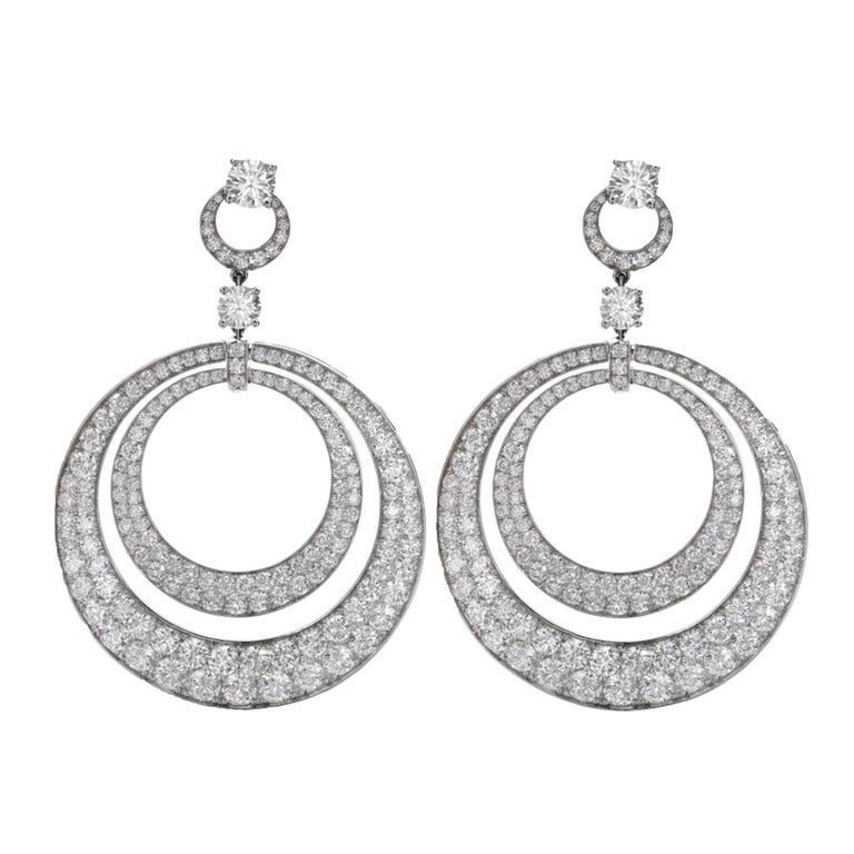 Graff Diamond Double Hoop White Gold Earrings For Sale at 1stDibs