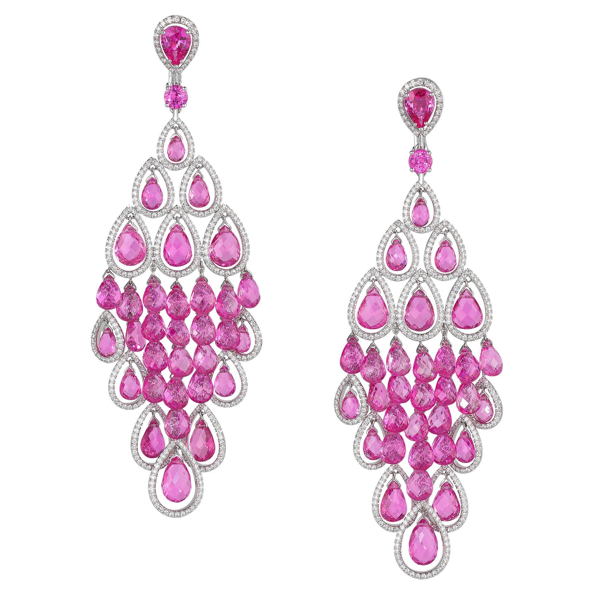 Graff Pink Sapphire Diamond 18 Karat White Gold Drop Earrings For Sale ...