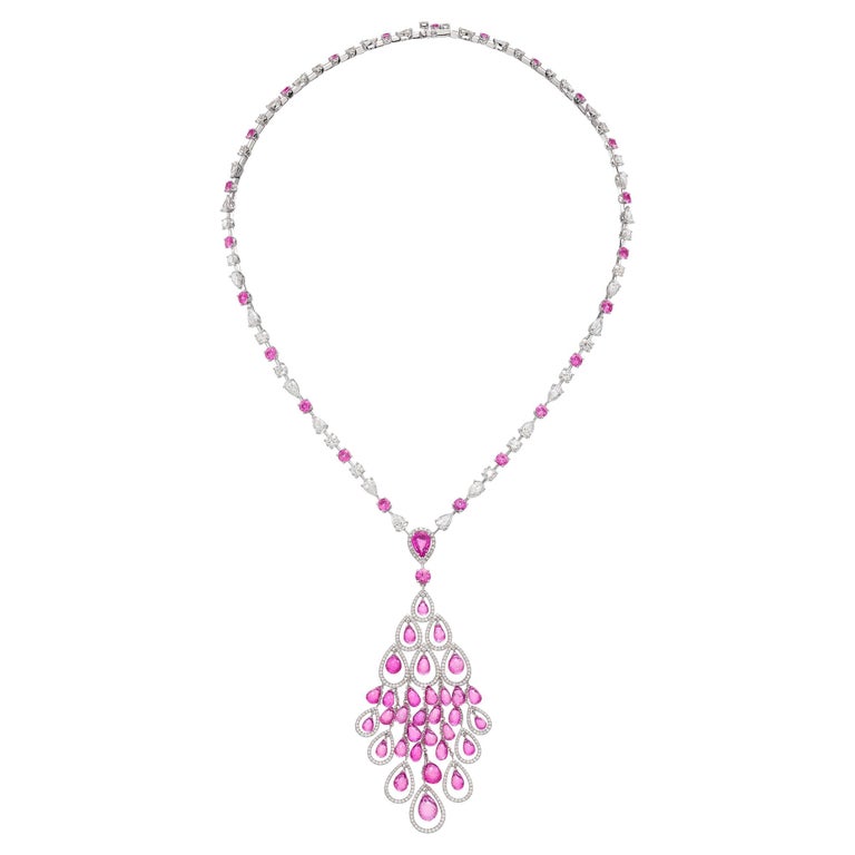 Graff Diamond Pink Sapphire Necklace in 18K Gold "As New" with ...