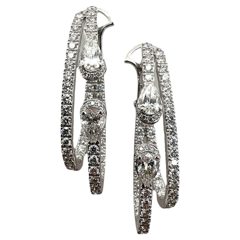 Graff Duet Diamond Double Hoop 18 Karat White Gold Lever Back Earrings ...