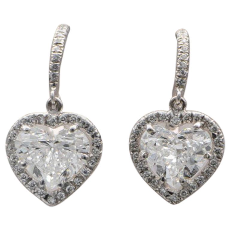 Graff GIA Certified Heart Diamond Earrings 3.86 Carat Total 18 Karat ...