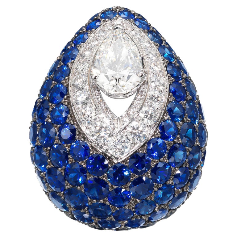Graff Impressive Sapphire Diamond Bombe Ring in 18k Gold, ‘As New’ with ...