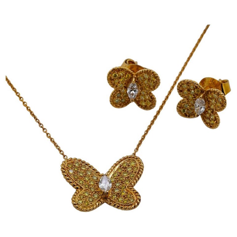 Graff “Pave Butterfly Collection” Yellow Diamond, Gold Necklace and ...