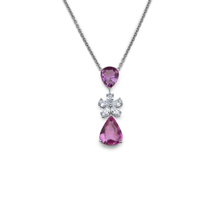 Graff Pink Sapphire and Diamond Flower Motif Pendant Necklace For Sale ...