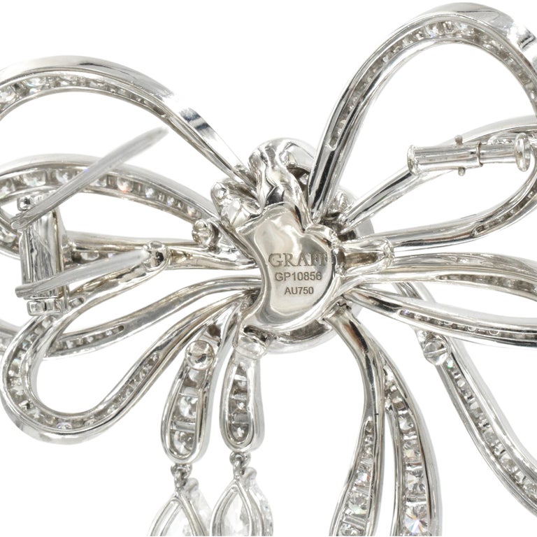 Graff Platinum and Diamond Bow Clip Brooch For Sale at 1stDibs