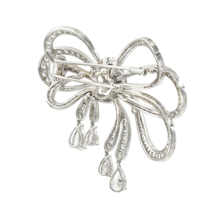 Graff Platinum and Diamond Bow Clip Brooch For Sale at 1stDibs