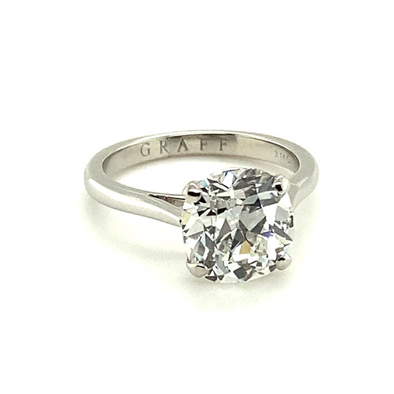 Graff Ring in 18 Karat White Gold Set with a 3.14 Ct Cushion-Shaped ...