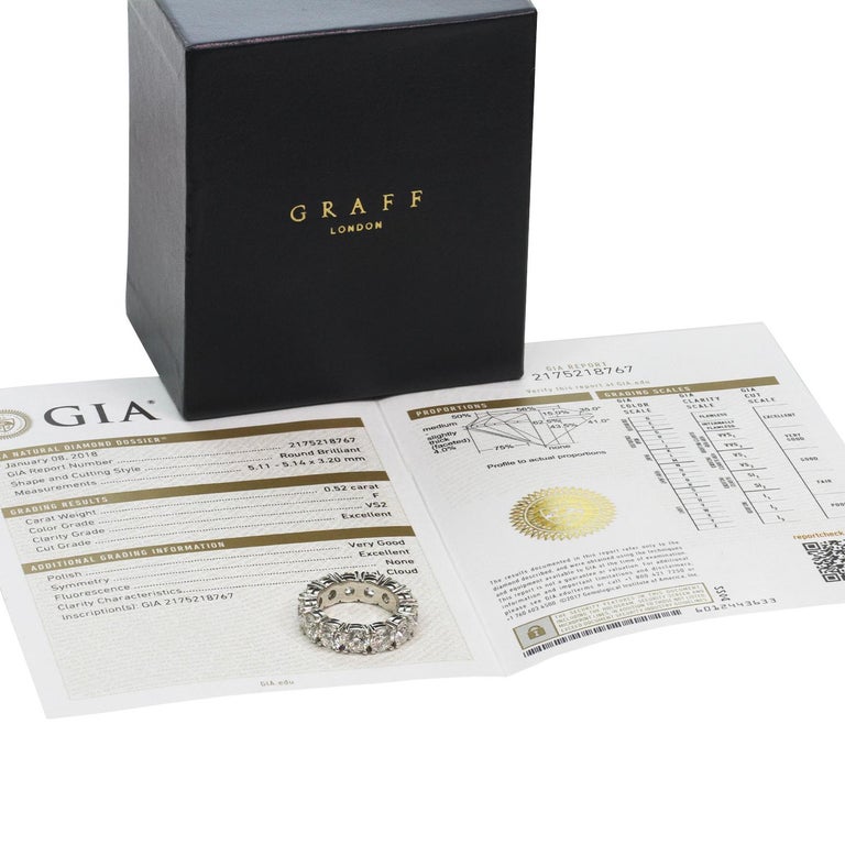 Graff Round Diamond Platinum Wedding Band Ring GIA Box For Sale at ...