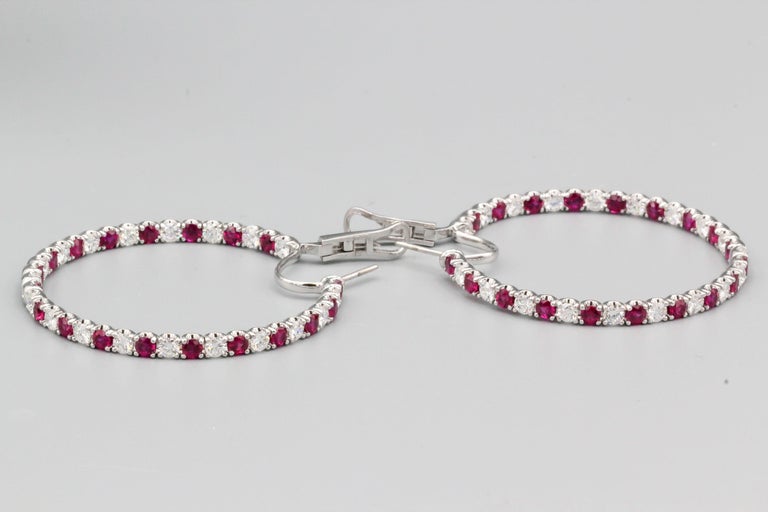 Graff Ruby Diamond and 18 Karat White Gold Inside Out Hoops Earrings at ...