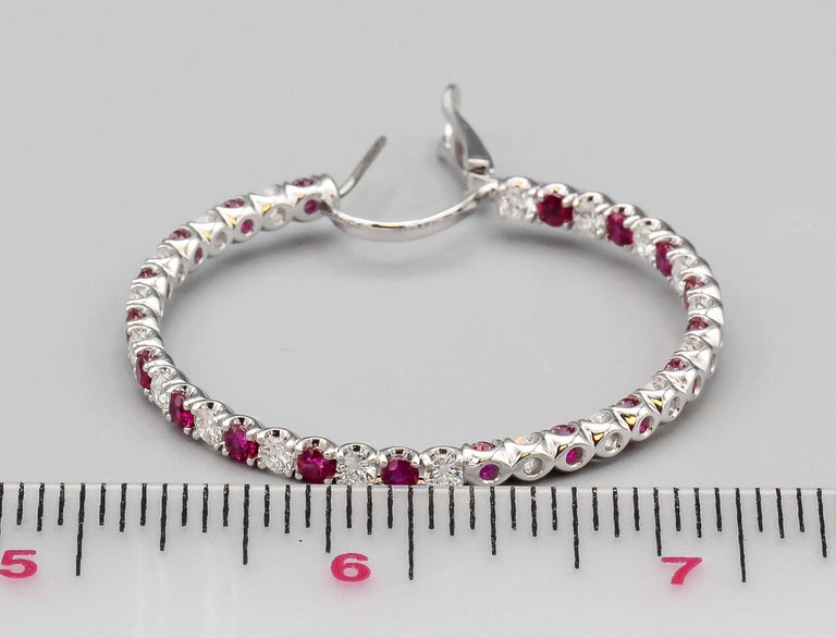 Graff Ruby Diamond and 18 Karat White Gold Inside Out Hoops Earrings at ...