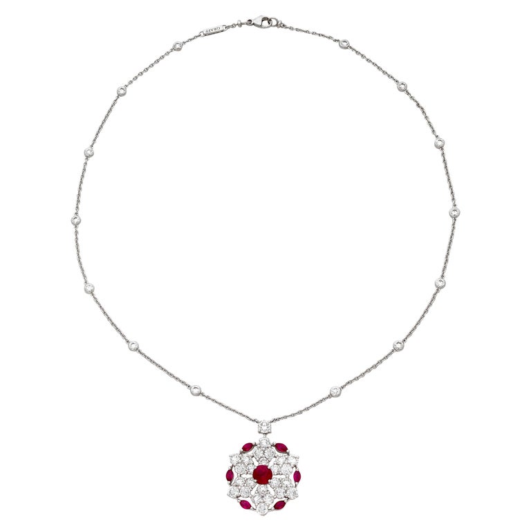 Graff Ruby and Diamond White Gold Pendant Necklace For Sale at 1stDibs