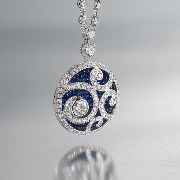 Graff Sapphire Diamond Pendant Necklace in 18K Gold with GIA ...