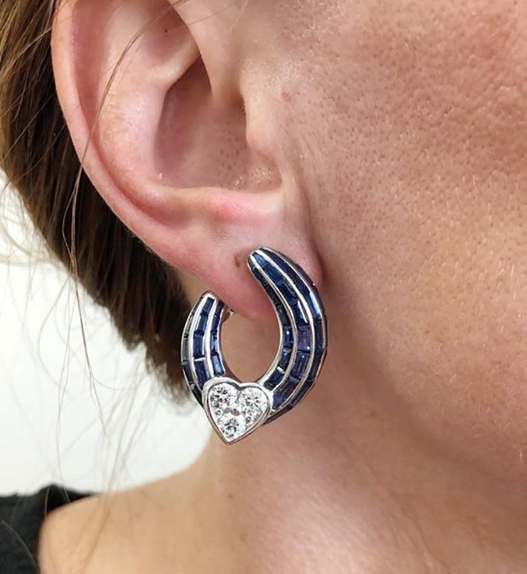 Graff Sapphire Diamond Heart Hoop Earrings For Sale at 1stDibs | white ...