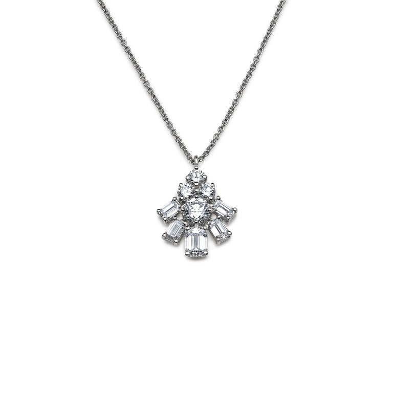 Graff White Emerald Cut and Round Diamond Pendant Necklace For Sale at ...