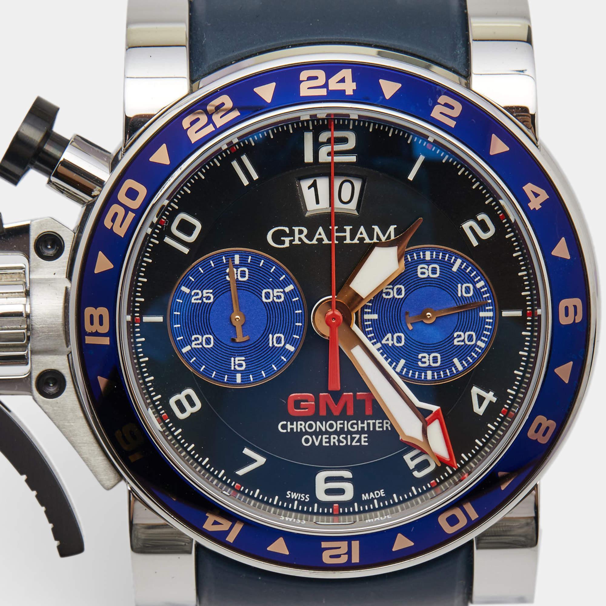 Graham Black Stainless Steel Rubber Chronofighter Men's Wristwatch 47 ...