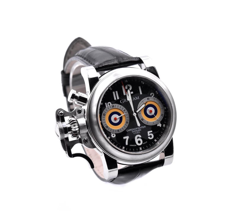 Graham Chronofighter Stainless Steel Overlord C.O.S.C. on Leather Strap ...