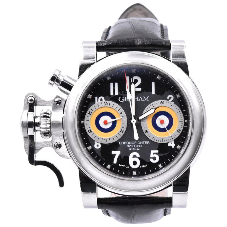 Graham Chronofighter Stainless Steel Overlord C.O.S.C. on Leather Strap ...