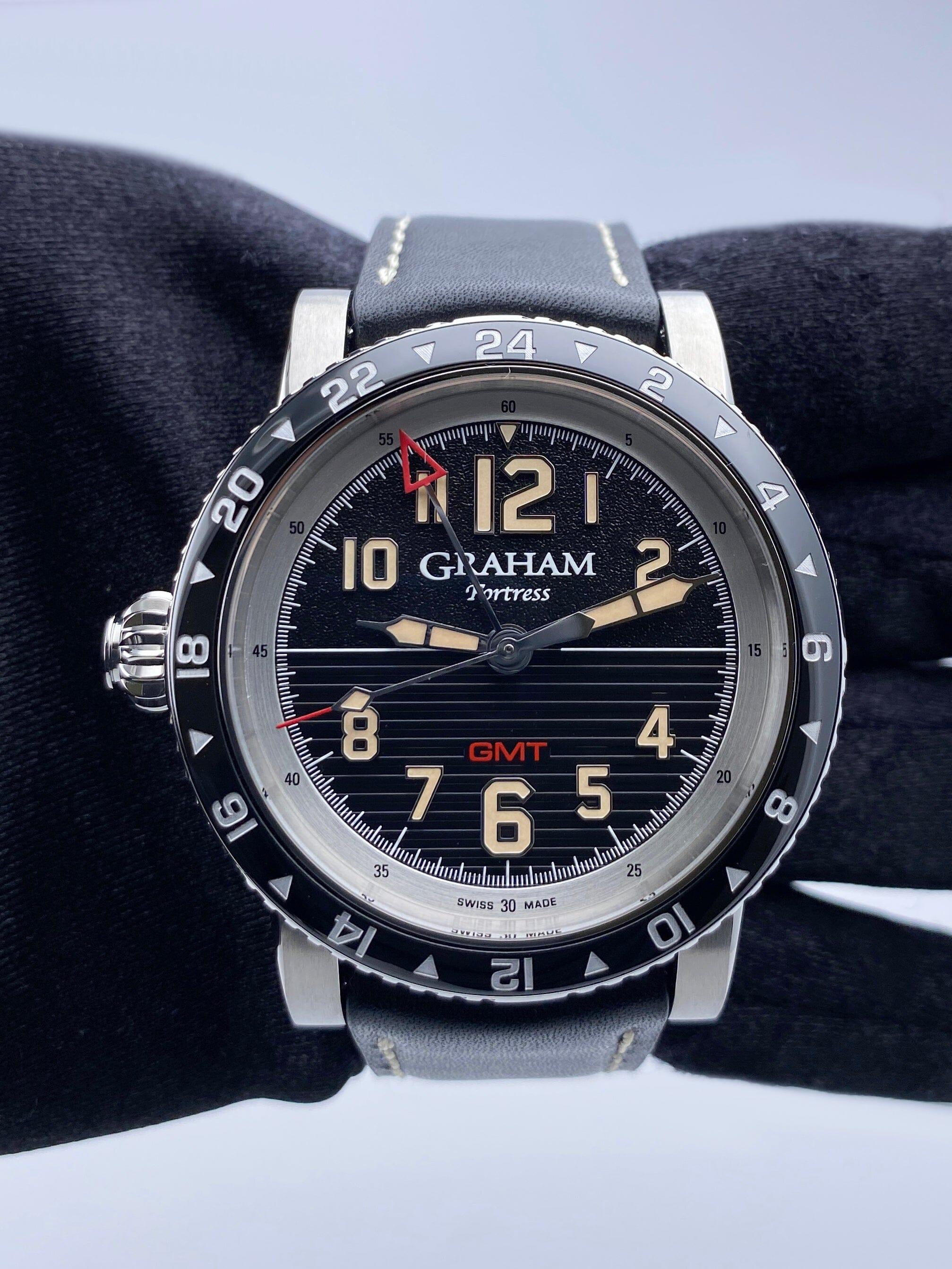 Graham Fortress GMT Black Dial Mens Watch Box Papers For Sale at 1stDibs
