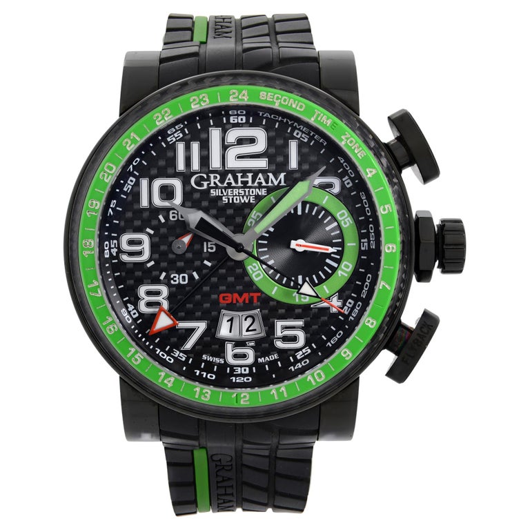 Graham Silverstone Stowe GMT Steel Black Carbon Dial Mens Watch 2BLCB ...
