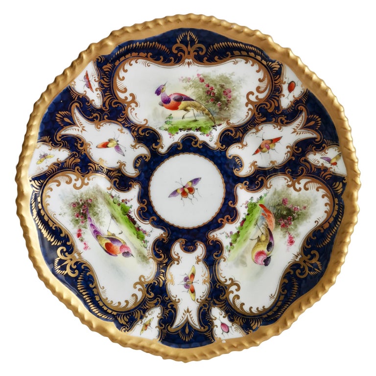 Grainger Worcester Porcelain Plate, Blue Scale, Sevres Birds and ...