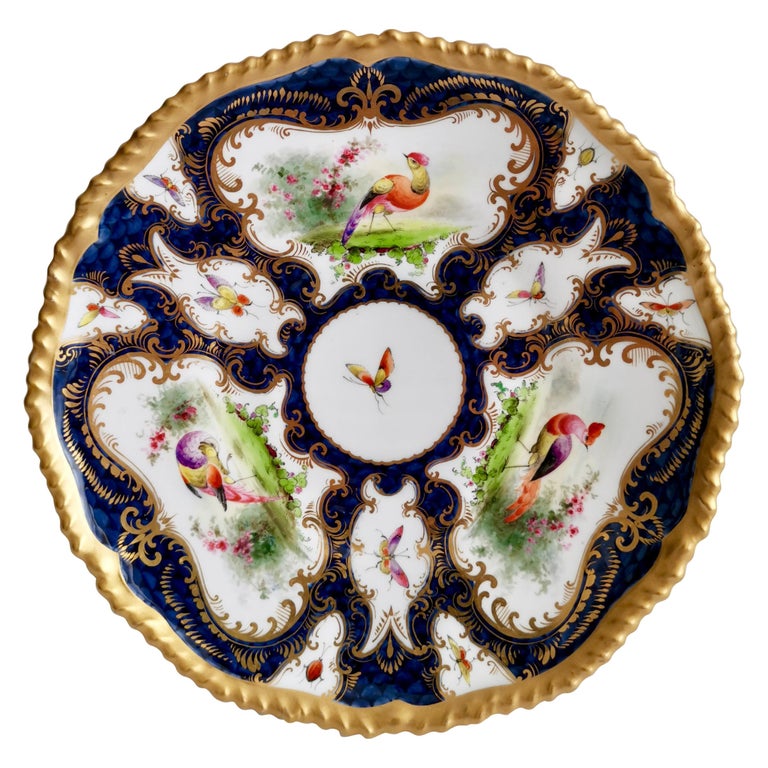 Grainger Worcester Porcelain Plate, Blue Scale, Sevres Birds and ...