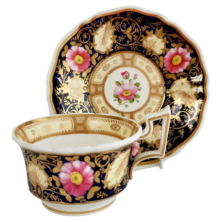 Grainger Worcester Teacup, Cobalt Blue with Pink Roses, Regency, circa ...