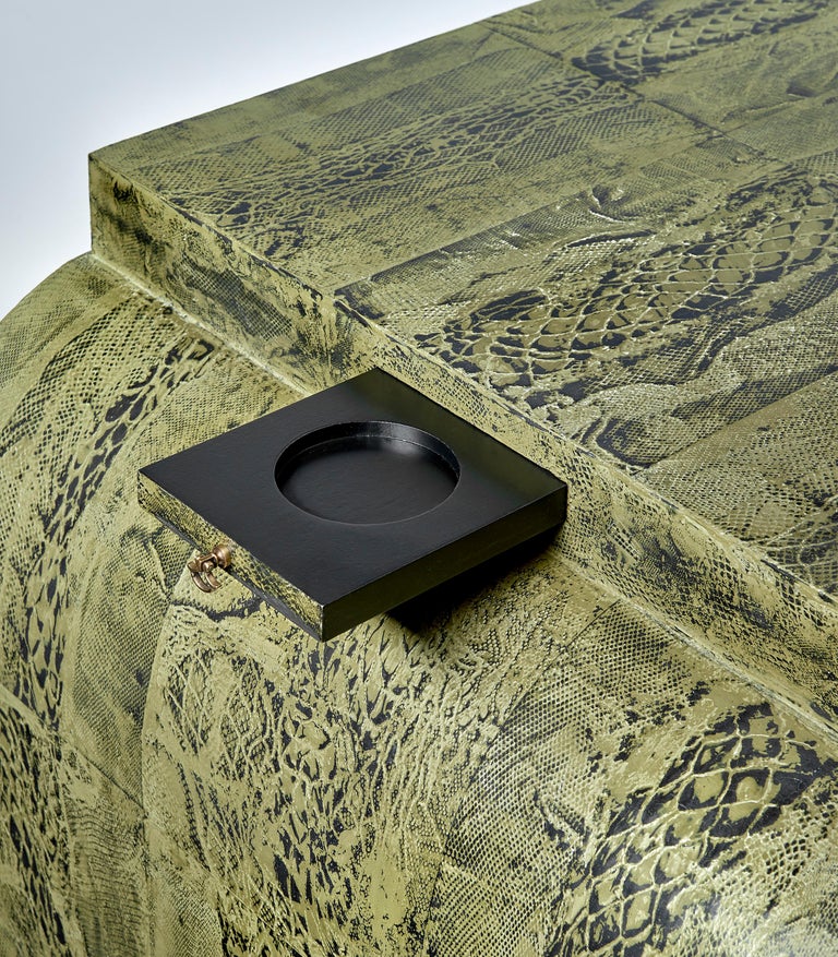 Gramercy Game Table in Python Faux Finish with two pull out drink ...