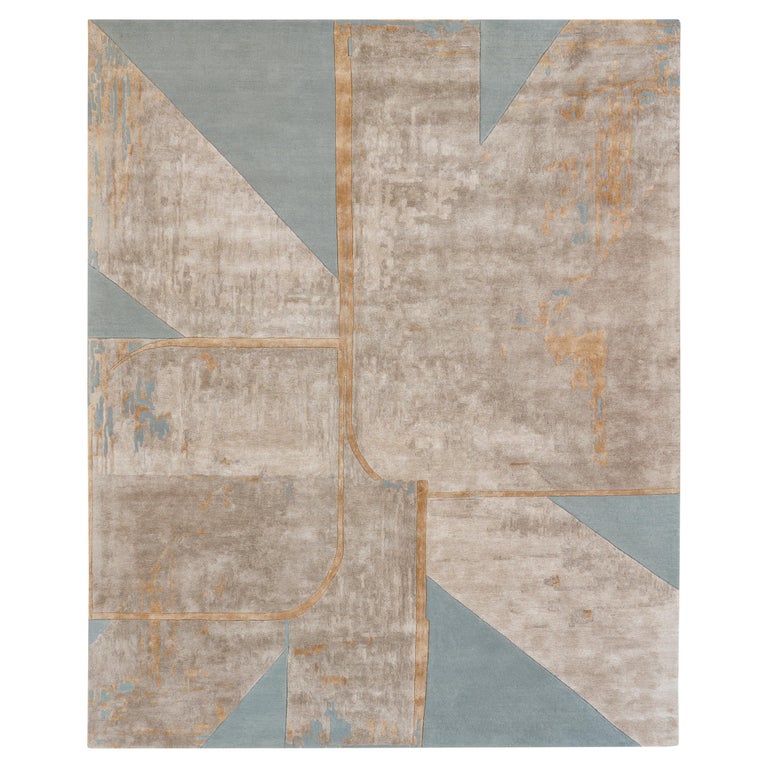 GRAN Hand Tufted Contemporary Rug in Silver Grey and Beige Gold Colours ...