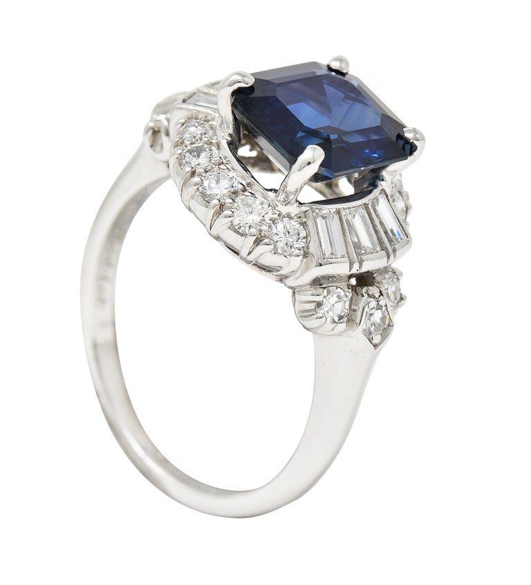 Granat Bros. 1950s 3.70 Carats No-Heat Sapphire Diamond Platinum ...