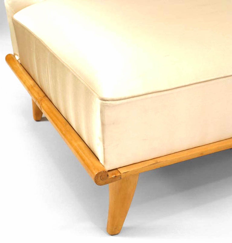 French Sycamore Champagne Satin Chaise For Sale at 1stDibs