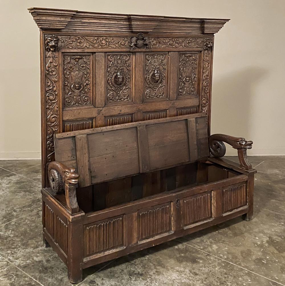 Grand 19th Century Flemish Renaissance Hall Bench at 1stDibs