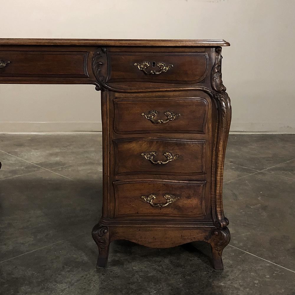 Grand 19th Century French Louis XIV Walnut Carved Partner's Desk at 1stDibs