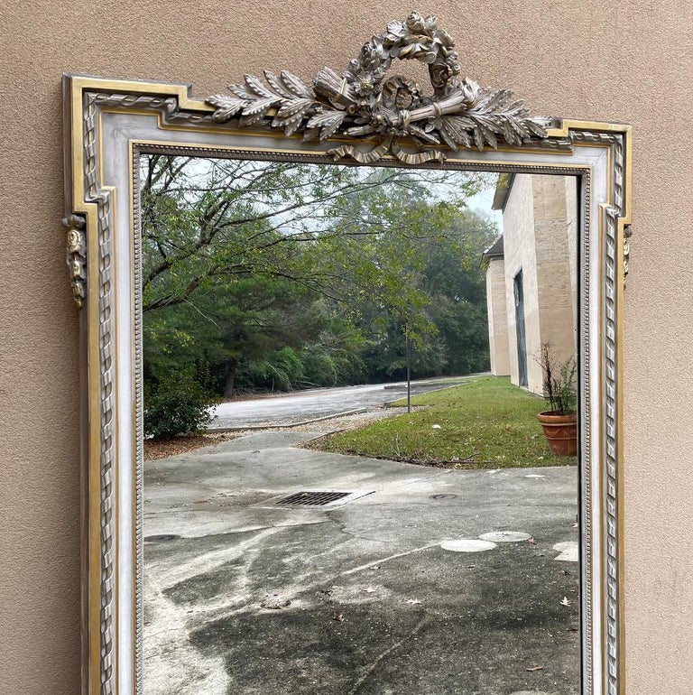 Grand 19th Century French Louis XVI Painted Mirror For Sale at 1stDibs