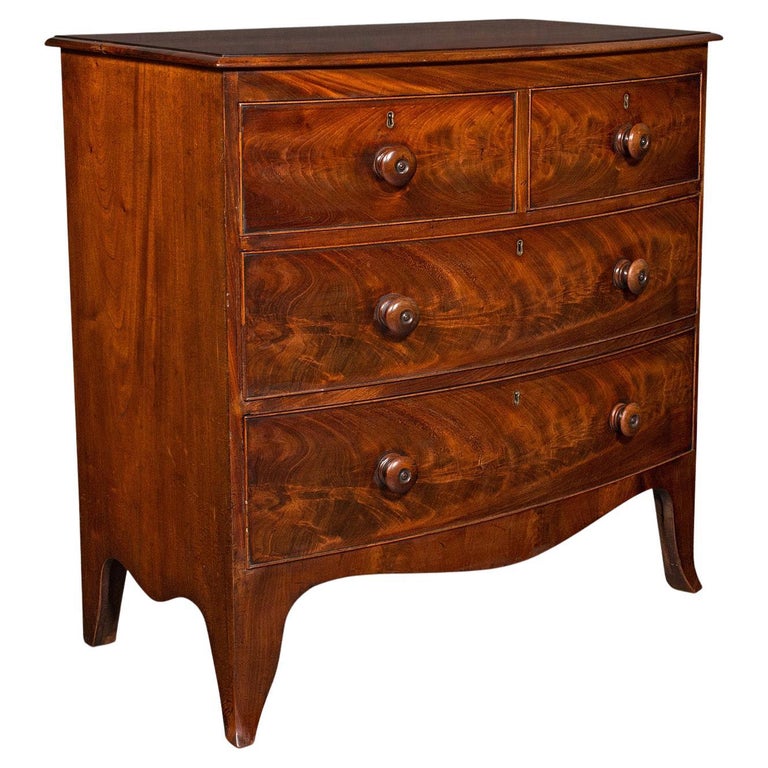 Grand Antique Bow Front Chest of Drawers, English, Tallboy, Georgian ...