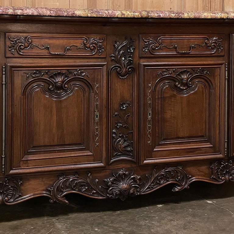 Grand Antique French Walnut Louis XIV Marble Top Buffet ~ Sideboard For ...
