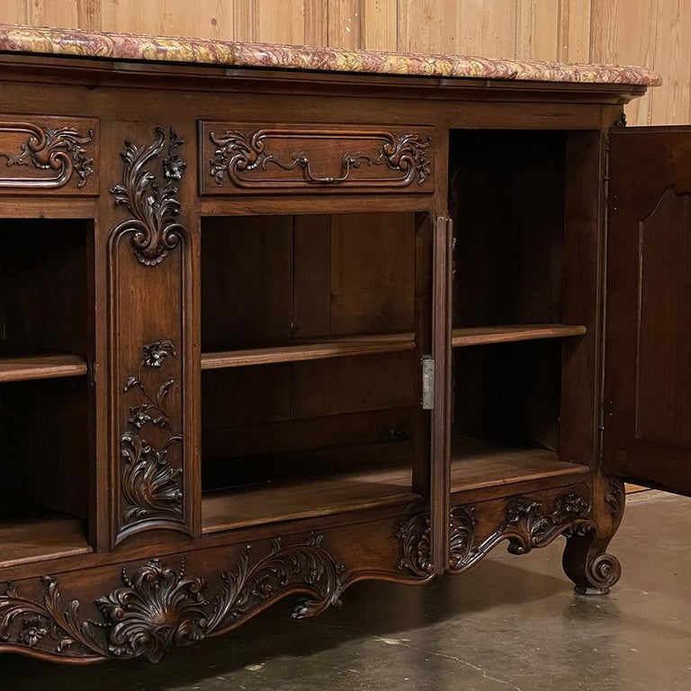 Grand Antique French Walnut Louis XIV Marble Top Buffet ~ Sideboard For ...