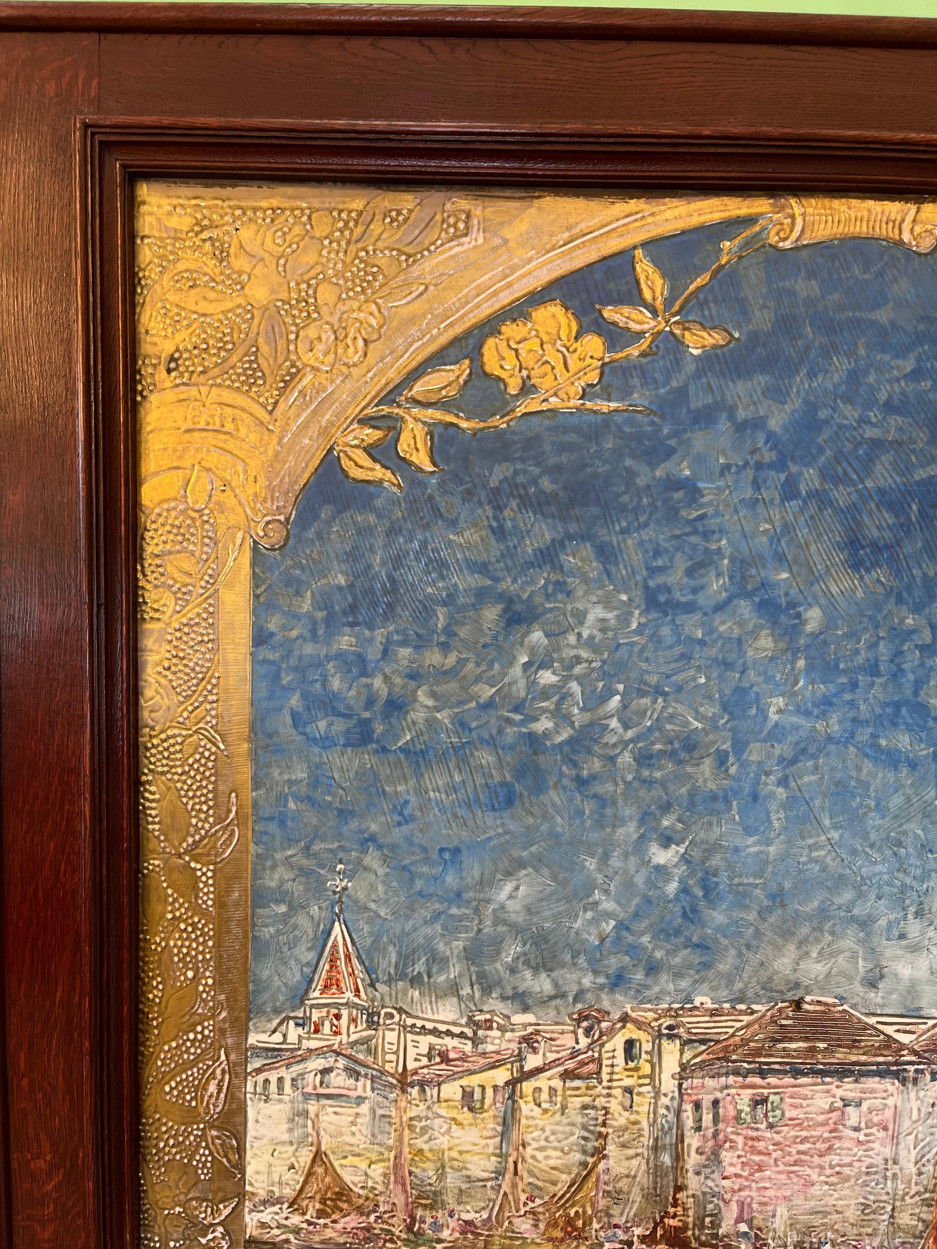 Grand Art Nouveau Enameled Plaque Circa 1900s For Sale at 1stDibs