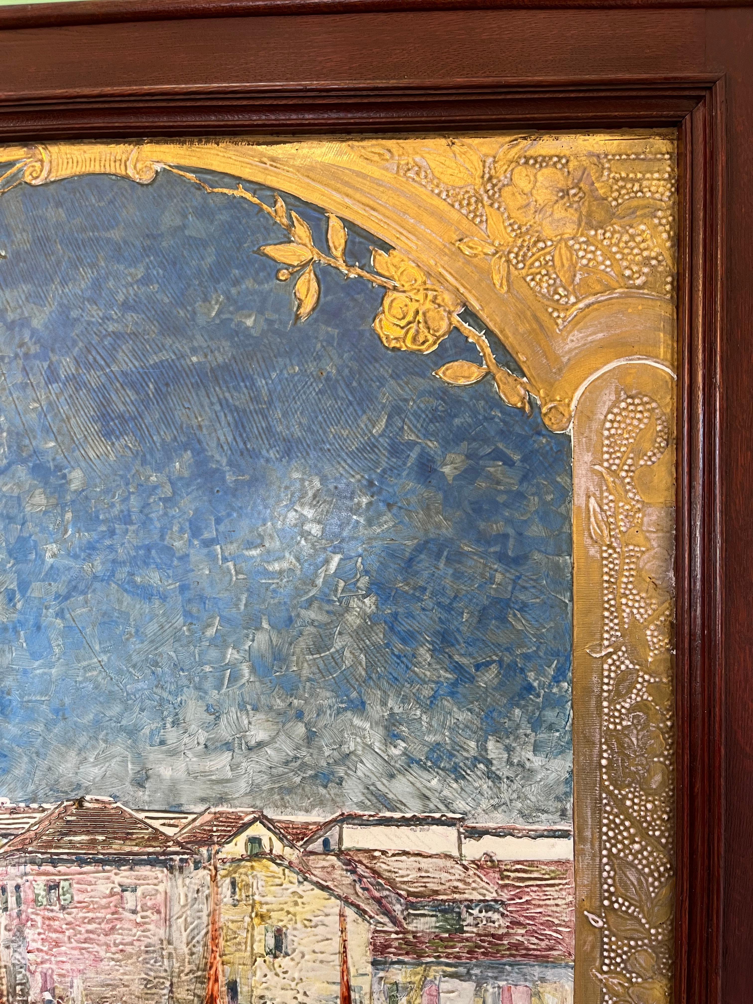 Grand Art Nouveau Enameled Plaque Circa 1900s For Sale at 1stDibs