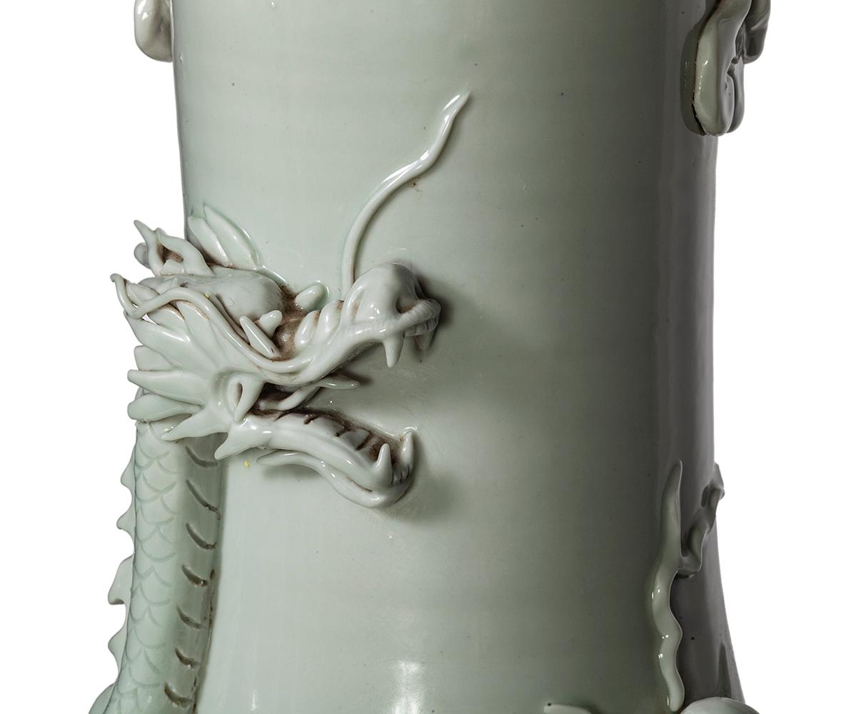 Grand Chinese Dragon Ceramic Flower Vase For Sale at 1stDibs