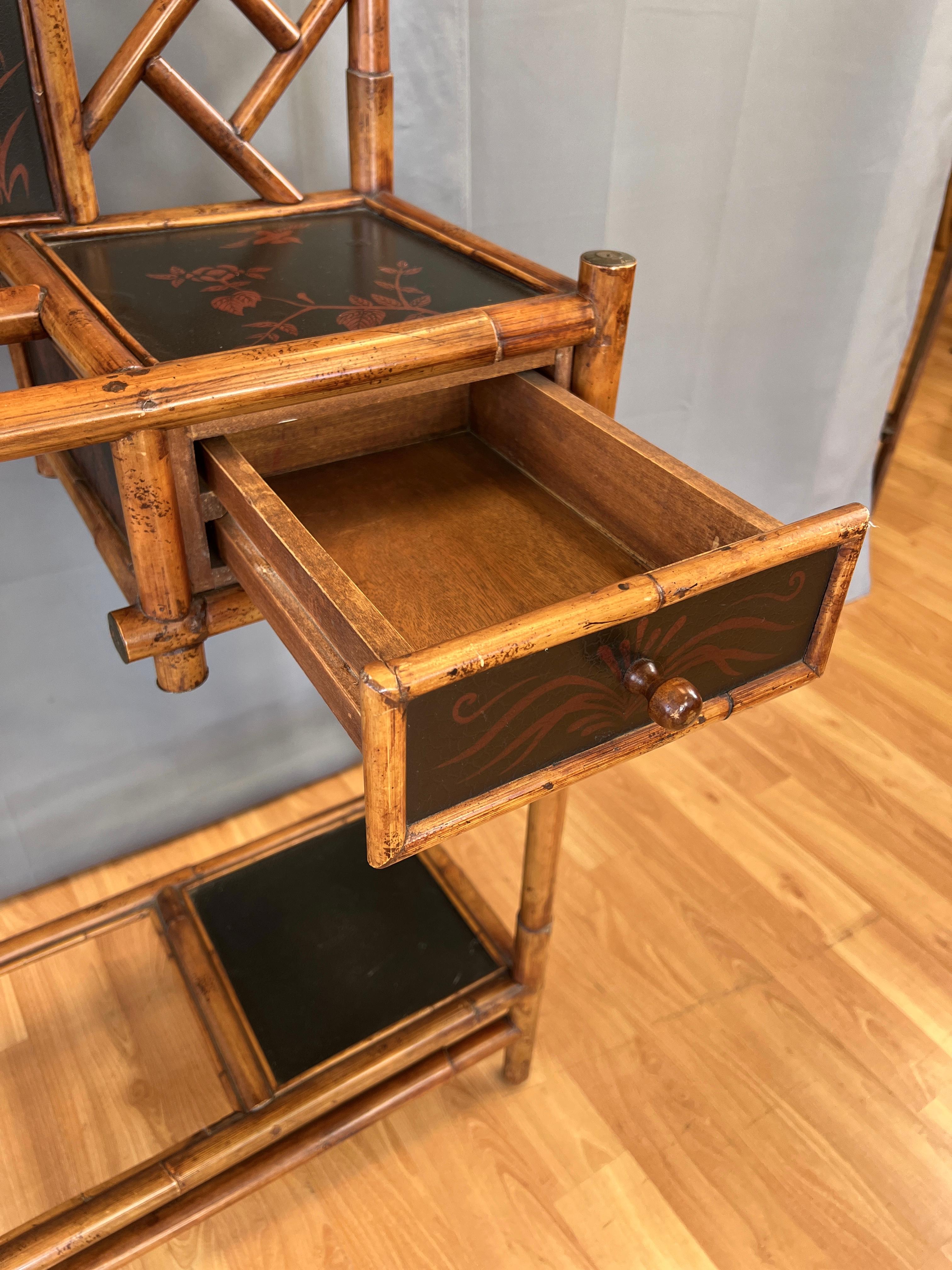 Grand Chinoiserie Style Bamboo Hall Tree with Drawer at 1stDibs