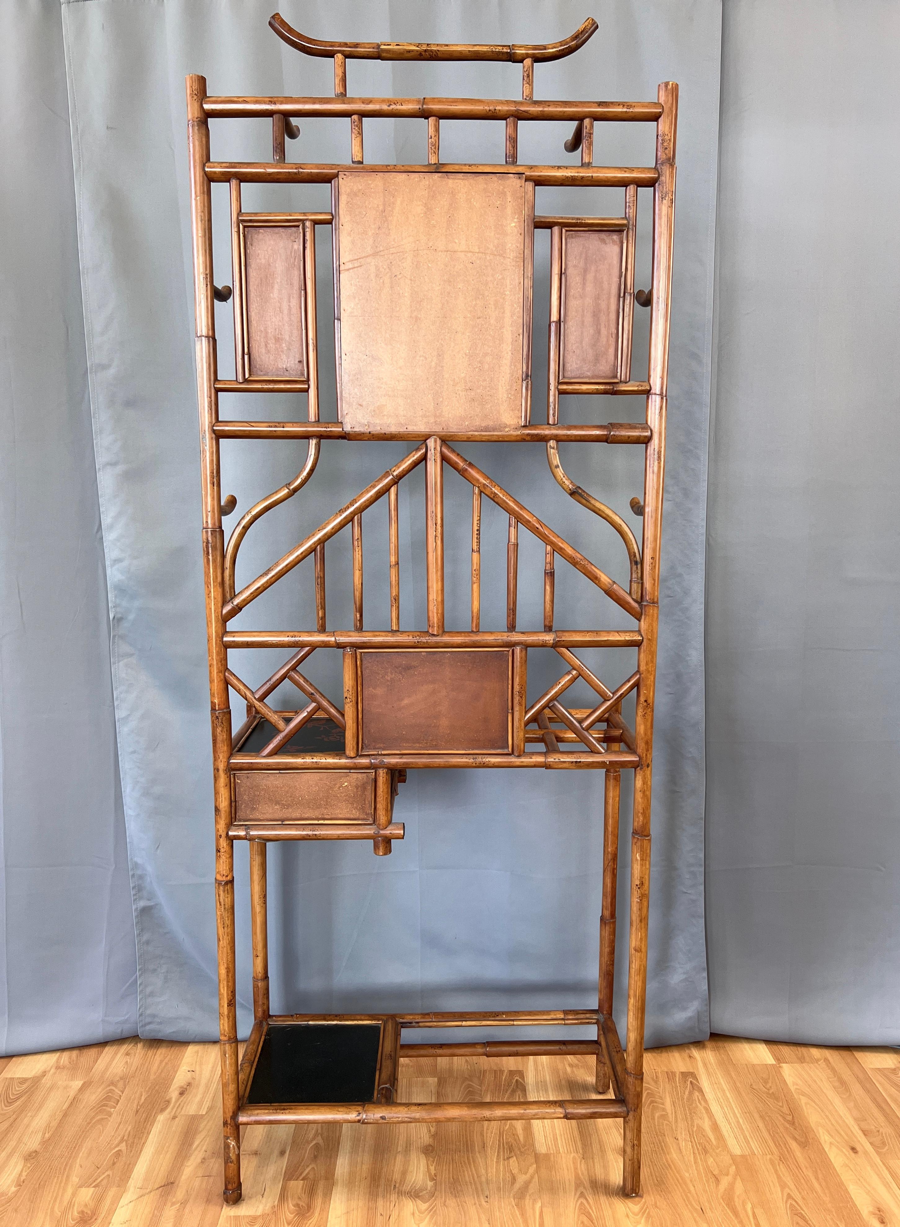 Grand Chinoiserie Style Bamboo Hall Tree with Drawer at 1stDibs