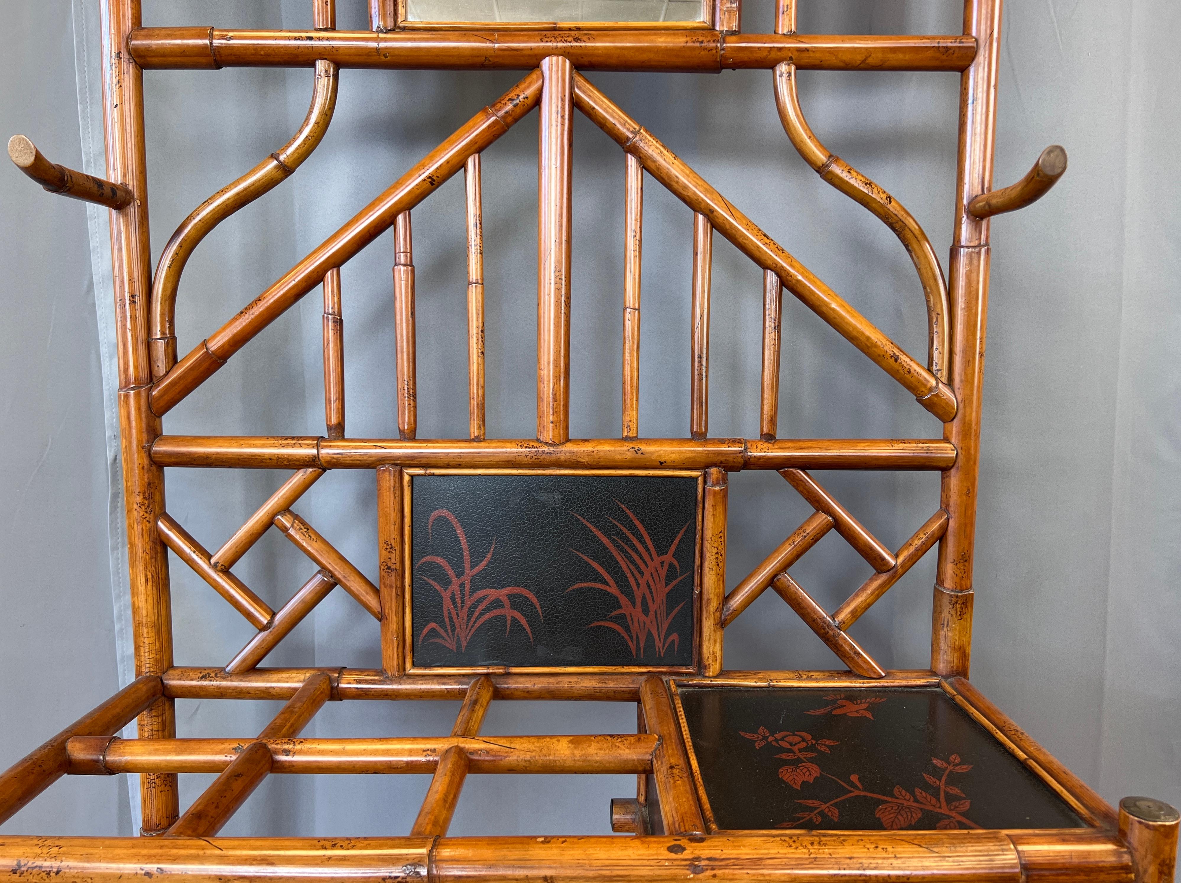 Grand Chinoiserie Style Bamboo Hall Tree with Drawer at 1stDibs