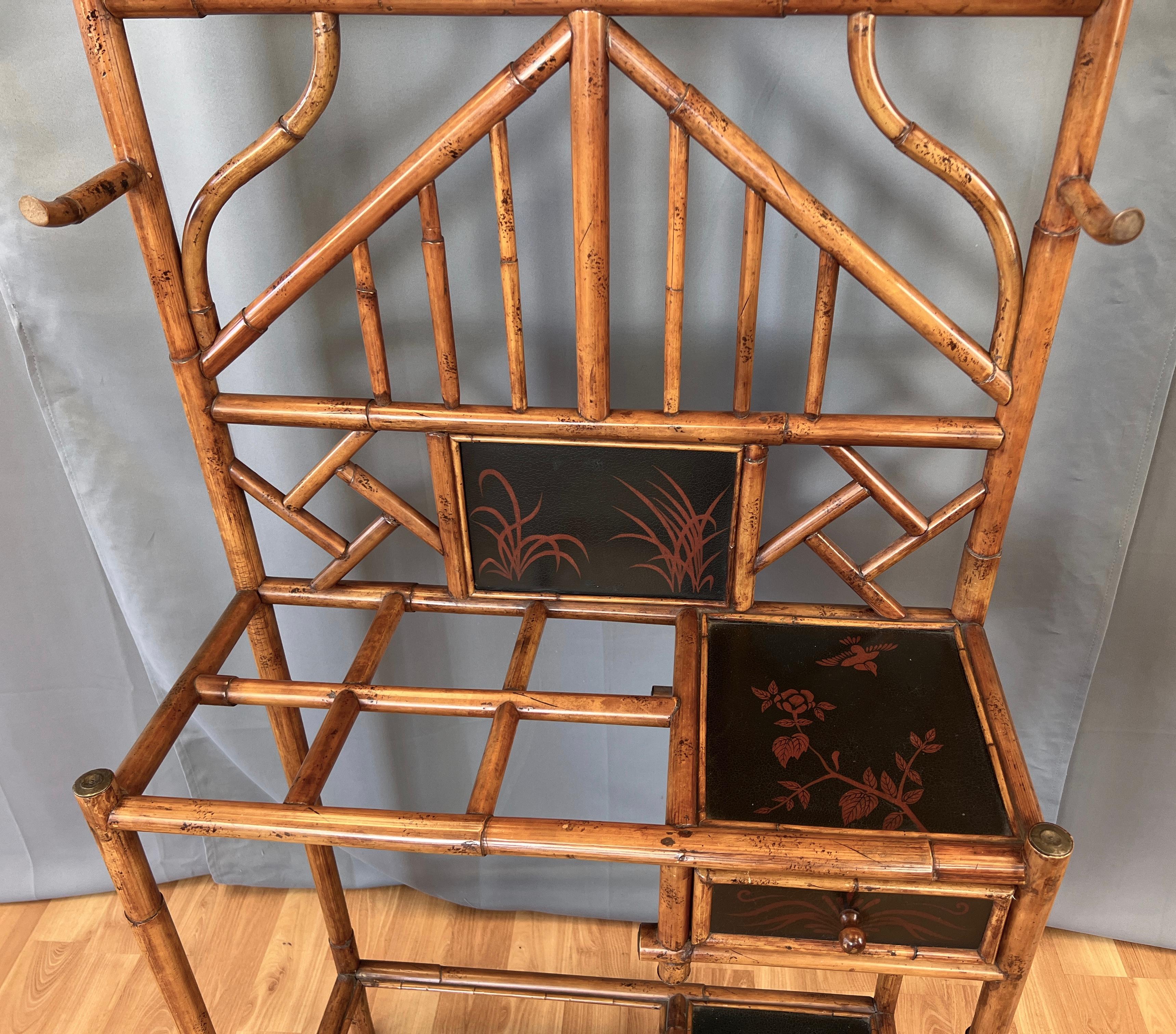 Grand Chinoiserie Style Bamboo Hall Tree with Drawer at 1stDibs
