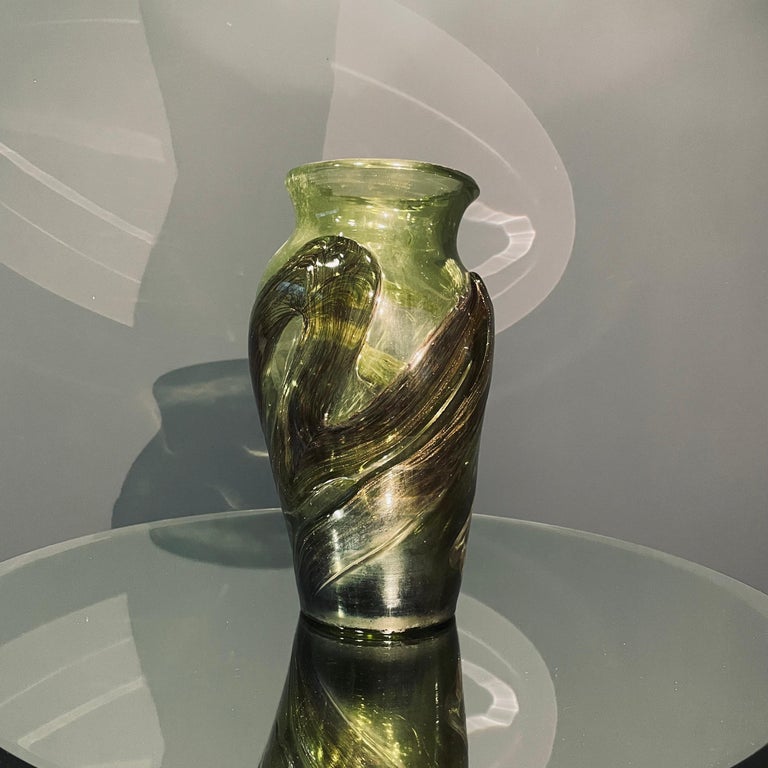 Grand Green Coloured Glass Vase, Signed, Biot, France, 21st Century For ...
