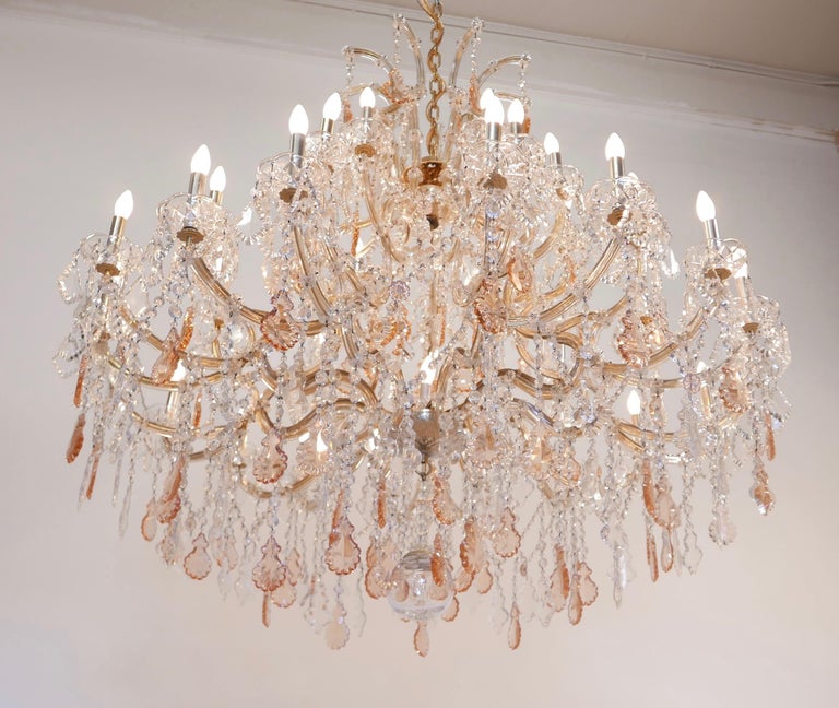 Grand Hollywood Regency Pink and Clear Crystal Chandelier, Italian ...