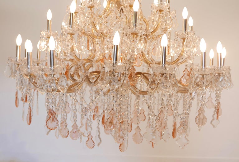 Grand Hollywood Regency Pink and Clear Crystal Chandelier, Italian ...