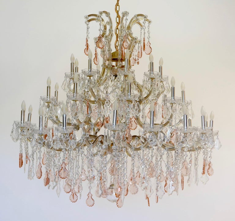 Grand Hollywood Regency Pink and Clear Crystal Chandelier, Italian ...