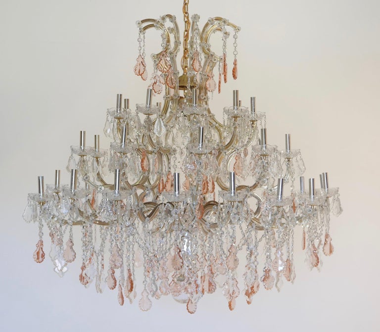 Grand Hollywood Regency Pink and Clear Crystal Chandelier, Italian ...