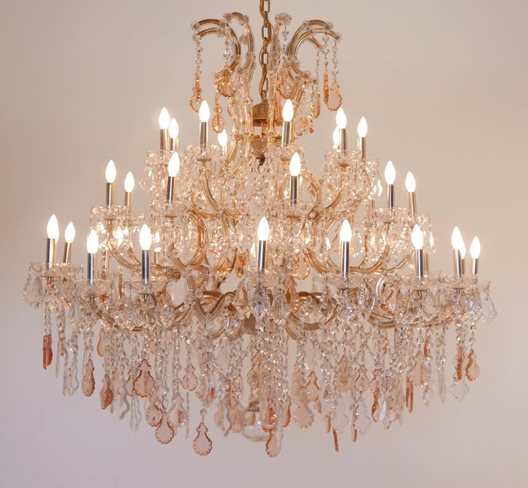 Grand Hollywood Regency Pink and Clear Crystal Chandelier, Italian ...